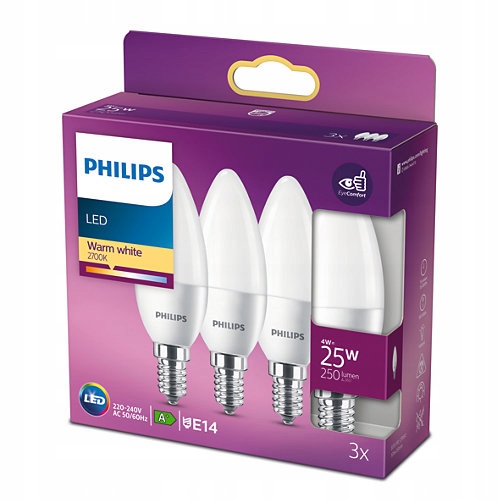 Żarówka PHILIPS LED WARM WHITE 2700K E14 3 SZT. - 12804692042 ...
