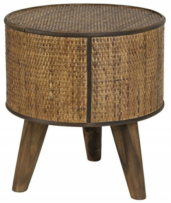 OKRĄGŁY STOLIK BOHO, BRĄZOWY, DREWNO, PLECIONKA - 12111515952 ...