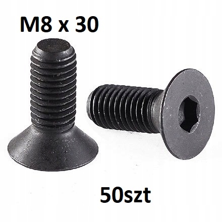 50szt Śruba stożkowa czarna imbus M8 x 30 kl.10,9 - 13968405234 ...