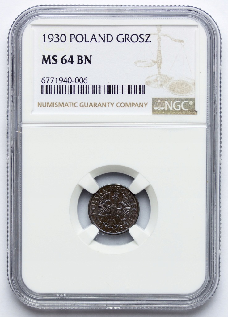Polska, II RP, 1 grosz 1930, NGC MS64 BN, RZADSZY ROCZNIK - 15952942138 - oficjalne archiwum Allegro