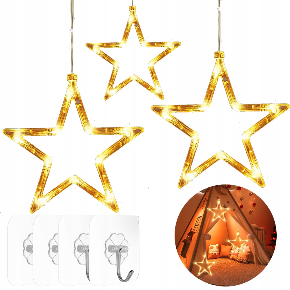 3X ŚWIECĄCA GWIAZDA OZDOBY ŚWIĄTECZNE LED NA OKNO - 12979821581 ...