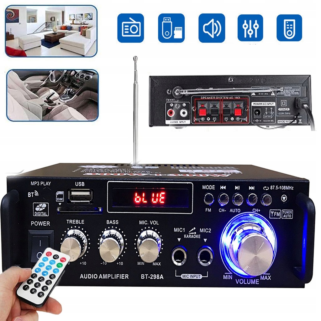 WZMACNIACZ HIFI BLUETOOTH5.0 Z PILOTEM 600W Z PILOTEM 600W DO DOM SAMOCHODU - 14792563485 ...