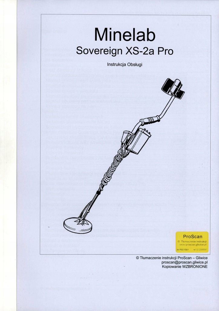 Instrukcja wykrywacza metali Minelab Sovereign XS2 - 13515347374 ...