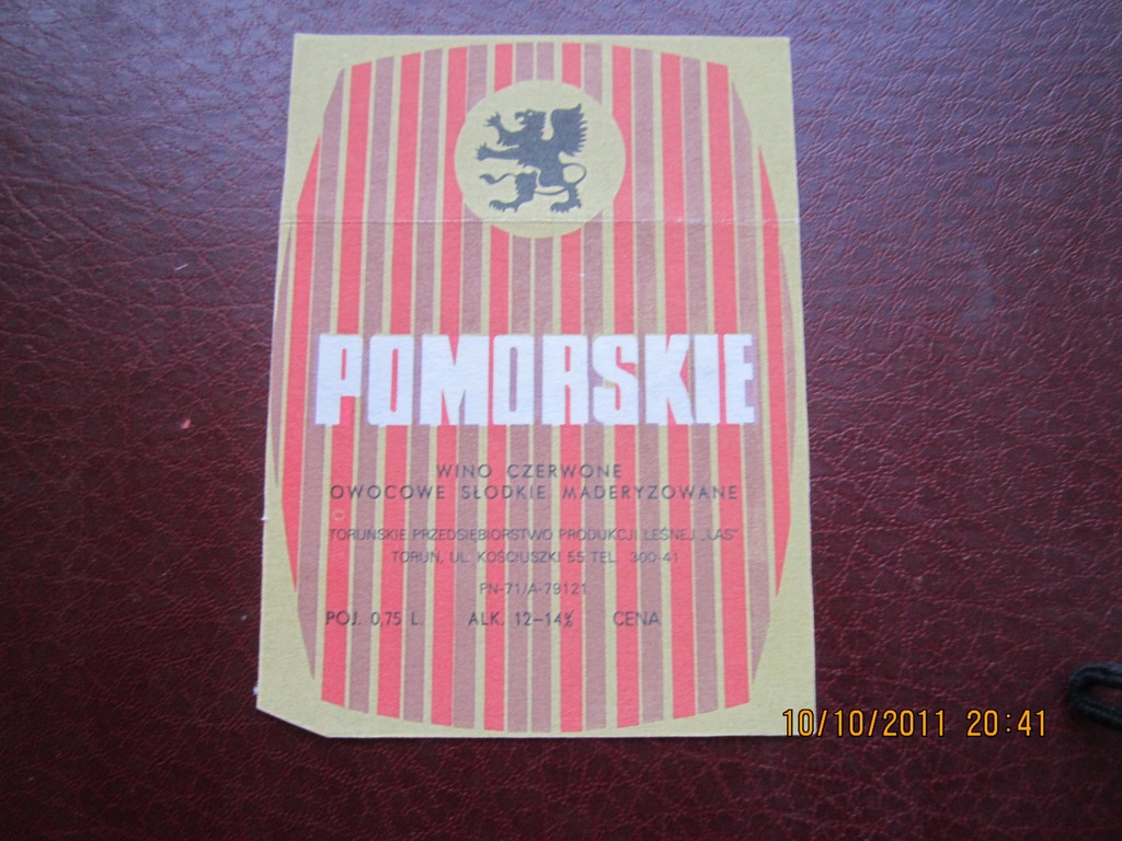 STARA ETYKIETA WINO POMORSKIE PRL OKAZ - 12287427850 - oficjalne archiwum Allegro