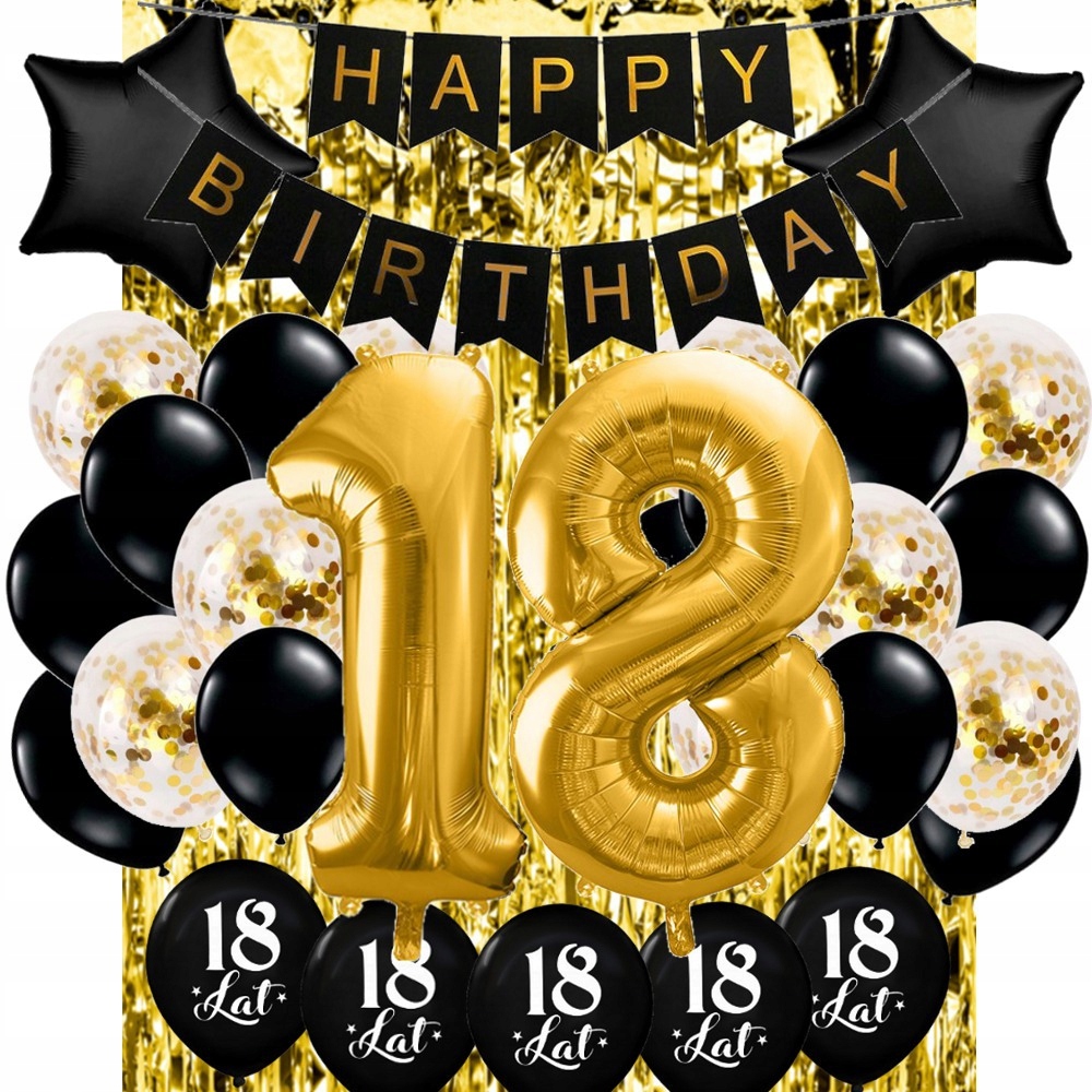 BALONY kurtyna 18 Urodziny OSIEMNASTKA CYFRA 100cm - 9987781130 - oficjalne archiwum Allegro