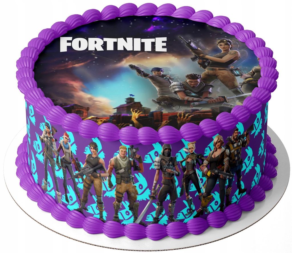 ZESTAW Opłatek na tort + 2x bok Fortnite gry wzory - 12321046181 ...