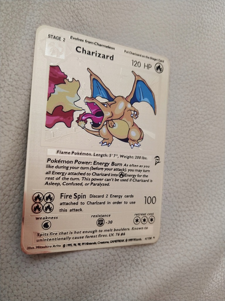 Złota metalowa karta pokemon Charizard base set 2 - 9018088916 - oficjalne archiwum Allegro
