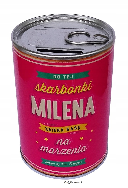 Skarbonka puszka z imieniem - MILENA - 14377063727 - oficjalne archiwum Allegro