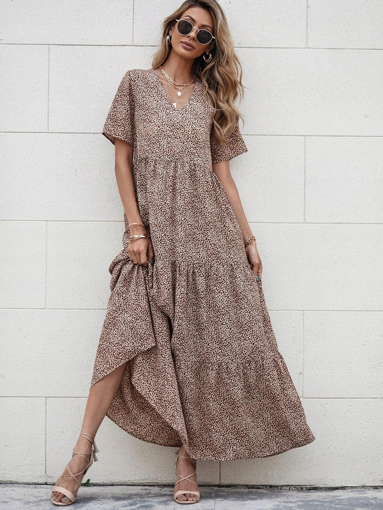 R43P011 SUKIENKA PROSTA BEŻOWA MAXI WZÓR SHEIN 44 - 13928436476 - oficjalne archiwum Allegro