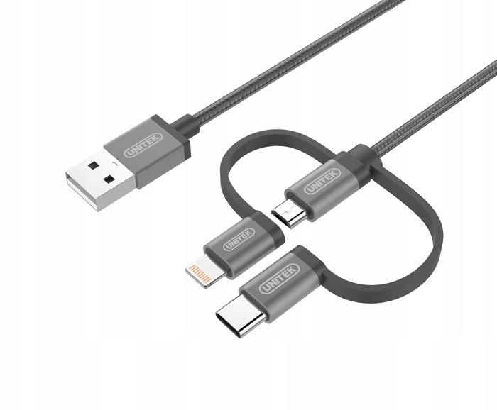 Kabel 3w1 USB-C microUSB Lightning MFI UNITEK - 8425041274 - oficjalne archiwum Allegro