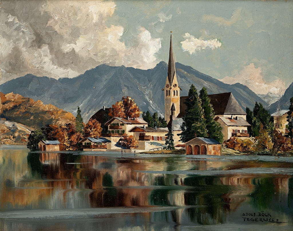 ADOLF BOCK - JEZIORO TEGERNSEE STARY OBRAZ OLEJNY - 9499423535 ...