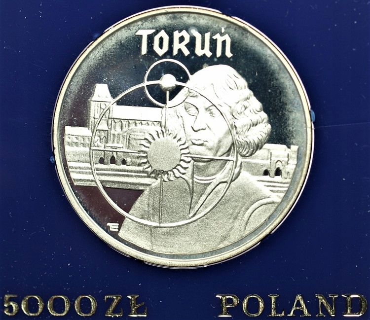 5000 zł złotych 1989 Toruń Kopernik SREBRO - 12537410619 - oficjalne archiwum Allegro