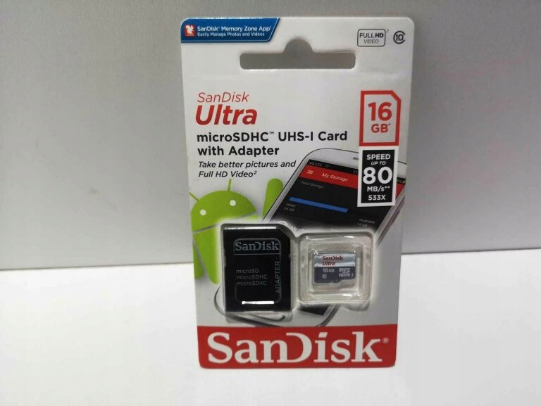 KARTA SANDISK ULTRA SDHC 16 GB 80MB/S + ADAPTER - 10762879143 - oficjalne archiwum Allegro