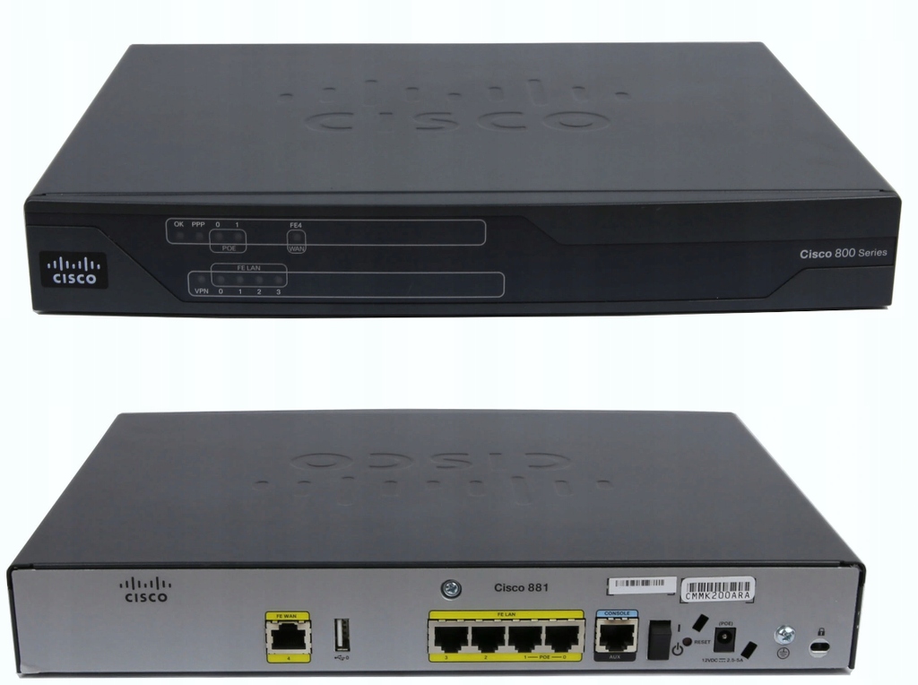 ROUTER CISCO C881-K9 V01 5xRJ-45 2xPoE - 10482736864 - oficjalne archiwum Allegro