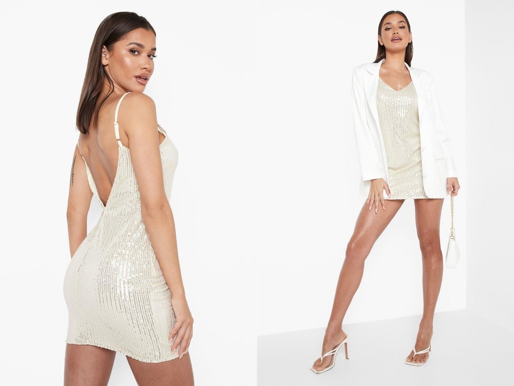 Boohoo mini sukienka cekinowa złota M - 14325155060 - oficjalne archiwum Allegro