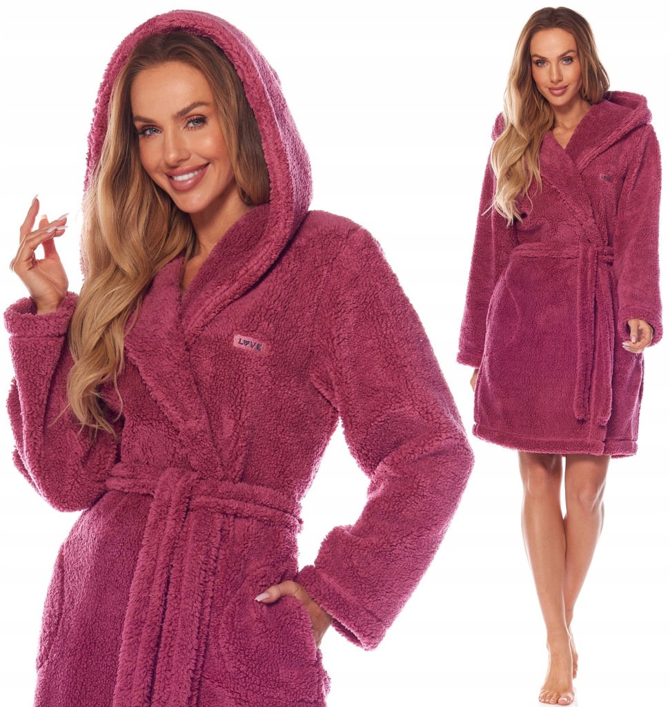 KRÓTKI CIEPŁY PUCHOWY DAMSKI SZLAFROK PODOMKA L - 15419110059 ...