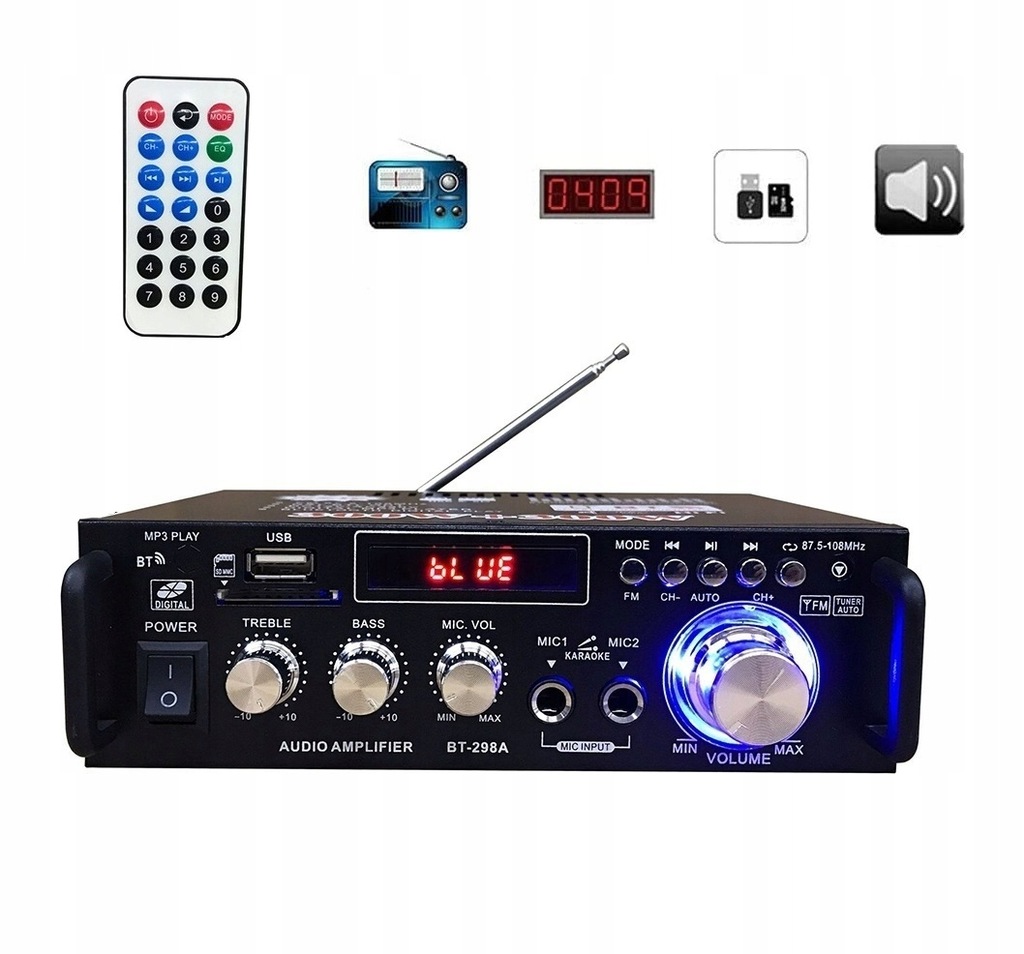 AMPLITUNER STEREO WZMACNIACZ BLUETOOTH 2x300W USB - 17001388282 - oficjalne archiwum Allegro