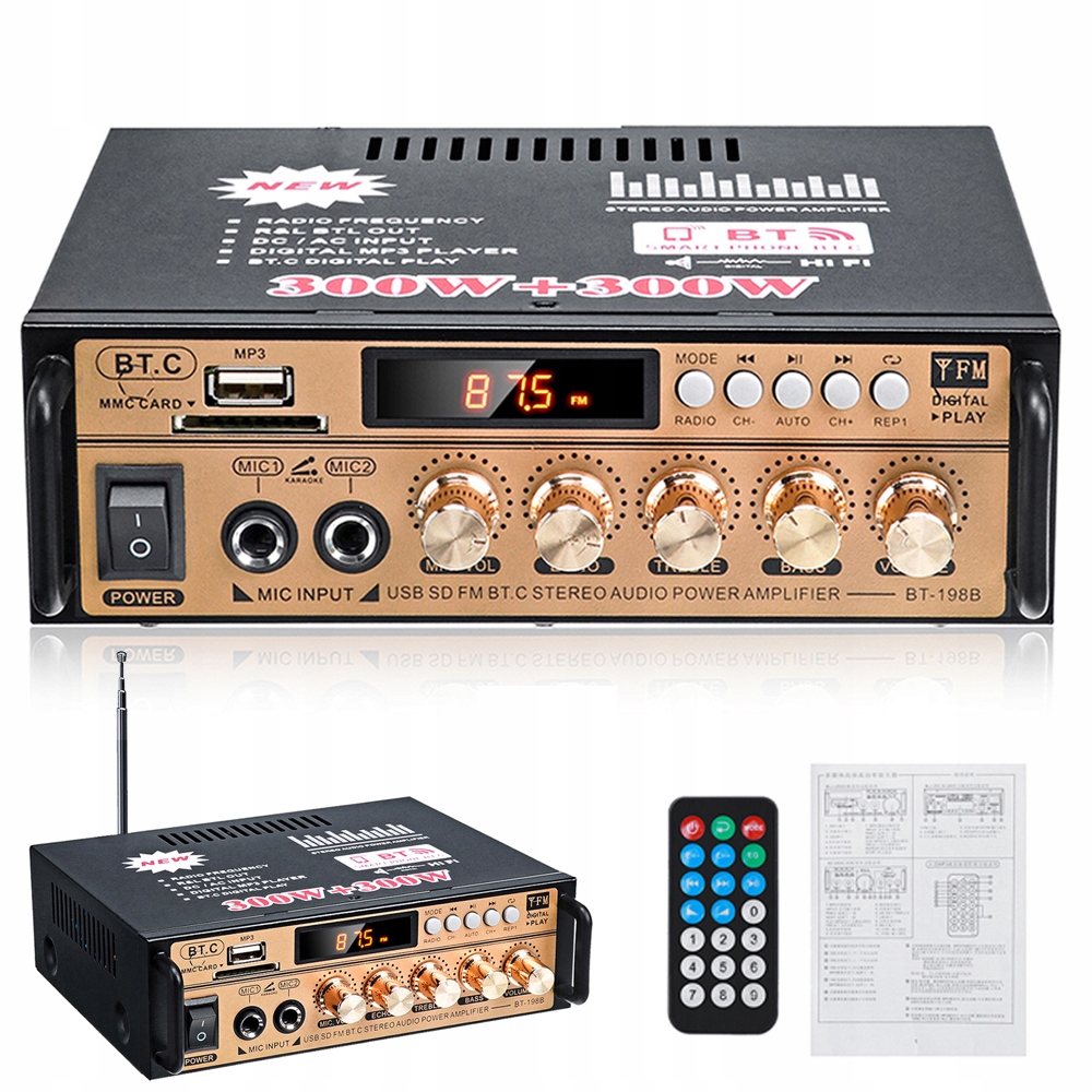 WZMACNIACZ HIFI BLUETOOTH BT-198E Z PILOTEM 600W - 13551342570 - oficjalne archiwum Allegro