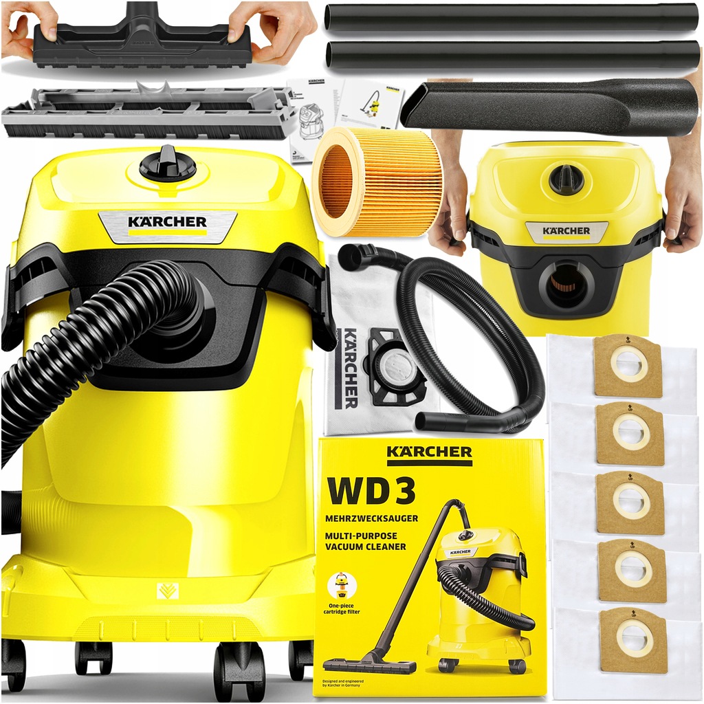 KARCHER ODKURZACZ PRZEMYSŁOWY WD3 1400W + WORKI - 12636565050 - oficjalne archiwum Allegro