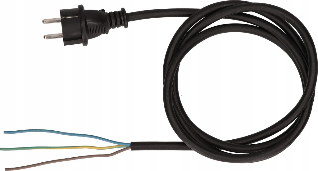 Przewód Kabel z wtyczką prostą IP44 Guma H07RN-F 3x1 2m czarny ...