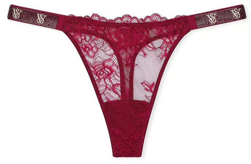 Stringi z cyrkoniami Victoria's Secret nowa koronka bordowe M ...