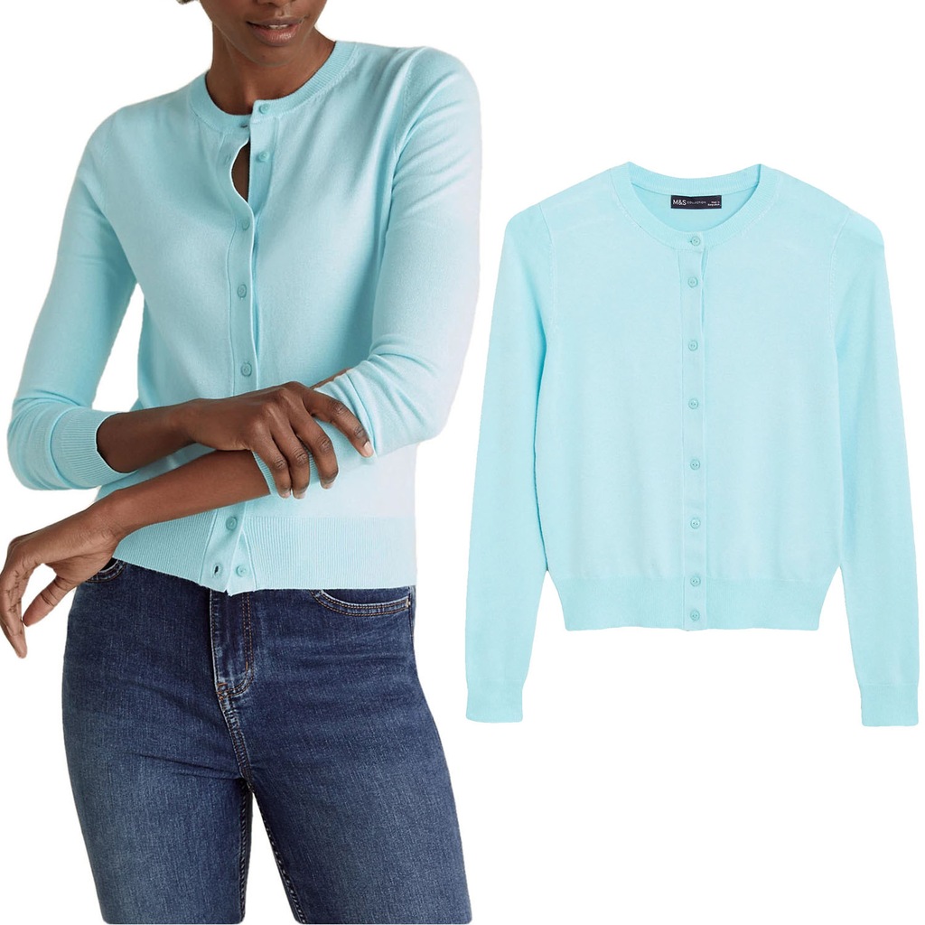 M&S Damski Jasny Turkusowy Sweter Kardigan Eco 52 - 14119755740 ...