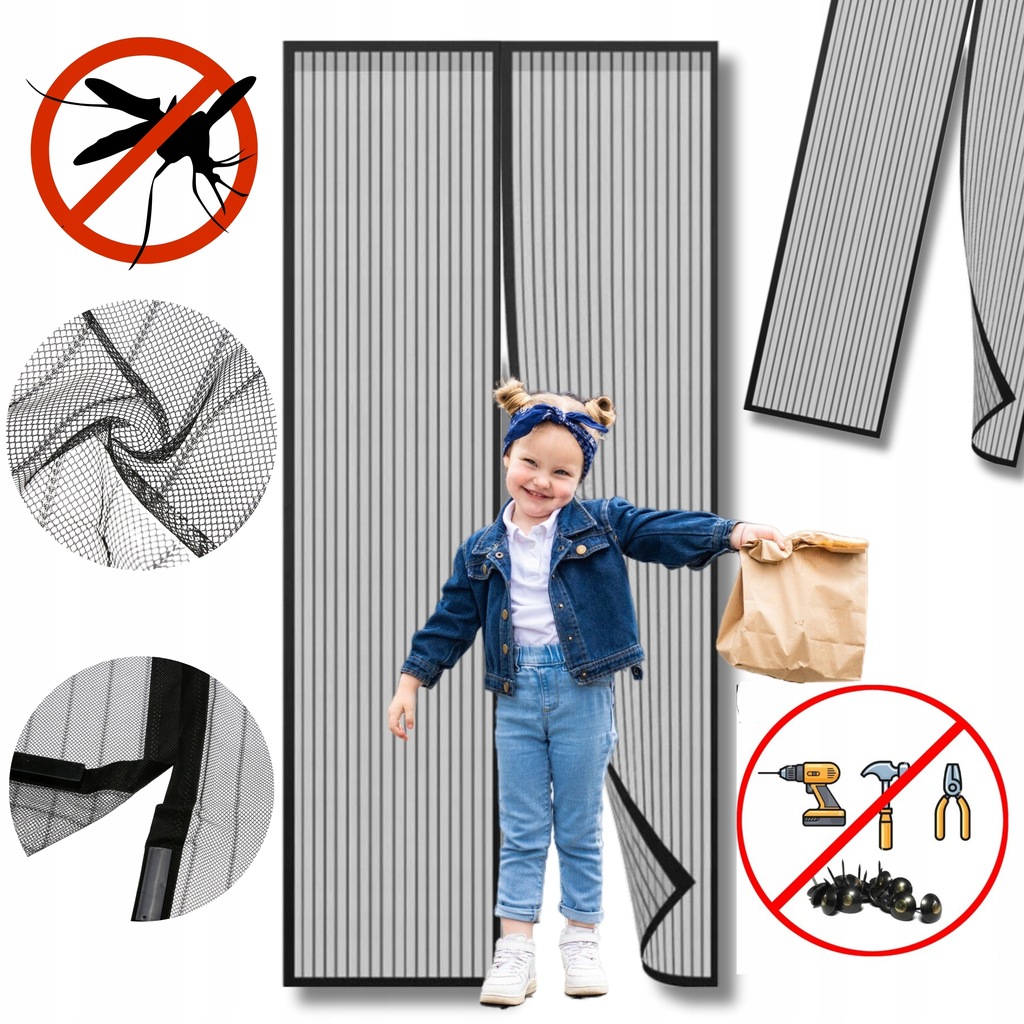 MOSKITIERA DO DRZWI OKNA ZASŁONA KURTYNA MOCNA MAGNES 100 x 210 cm ...