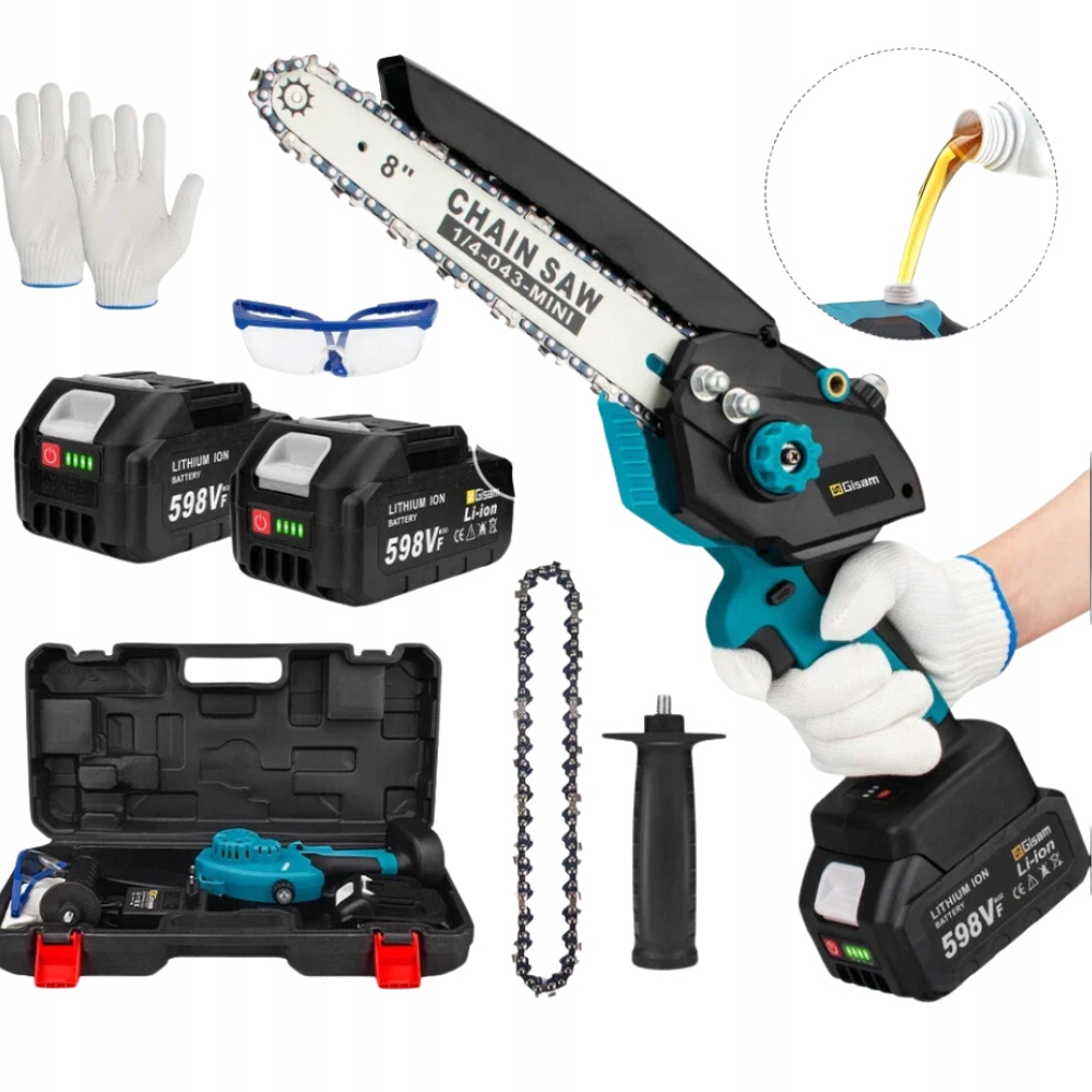 MINI PIŁA ŁAŃCUCHOWA DO GAŁĘZI AKUMULATOROWA 18V 1500W PILARKA OGRODOWA ...