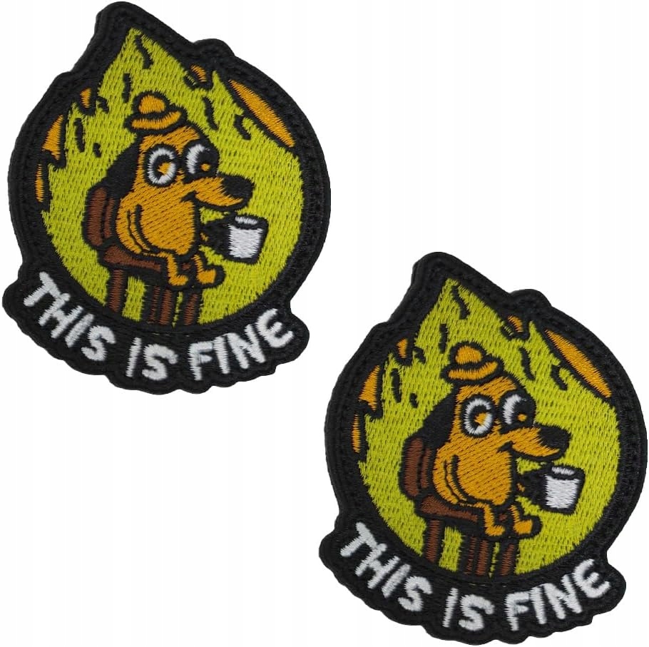2 szt. Das ist gut "This is Fine" pies meme śmieszna sarkastyczna łatka ...