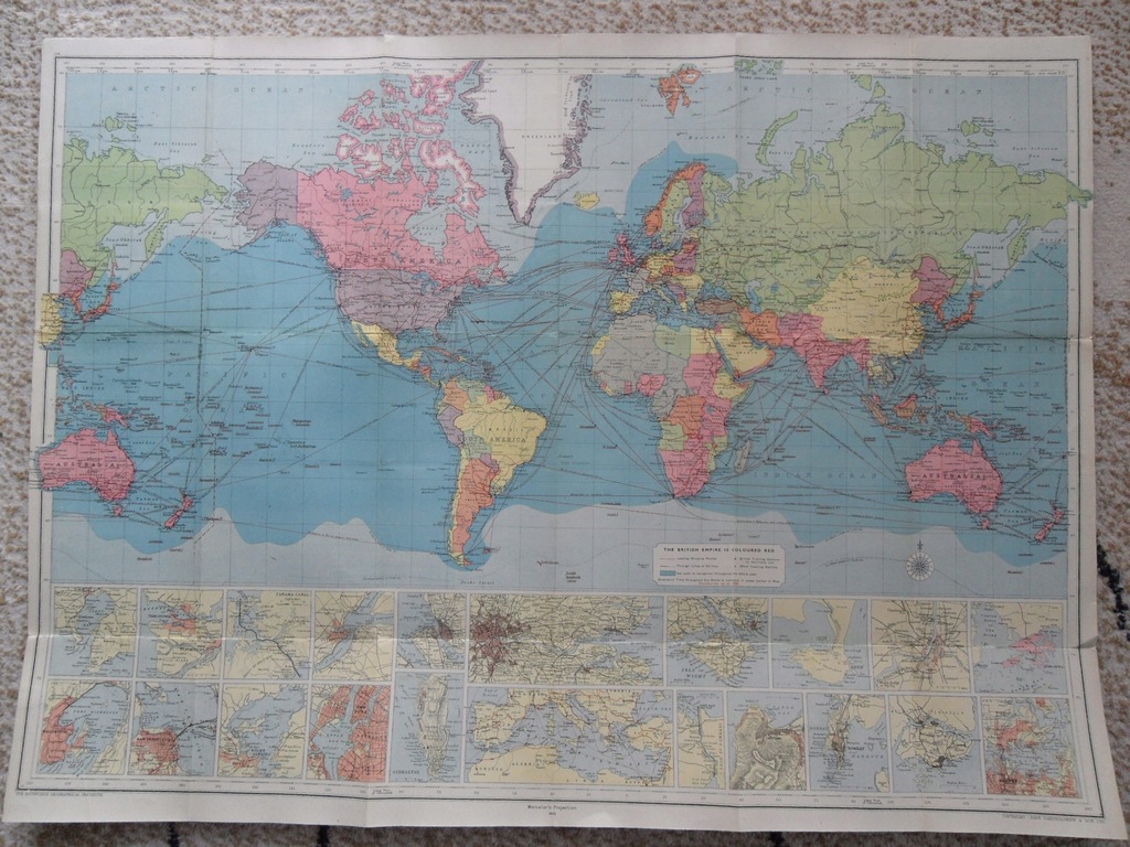 Mapa polityczna Świata z 1942r, Bartholomew's Route Chart of the World ...