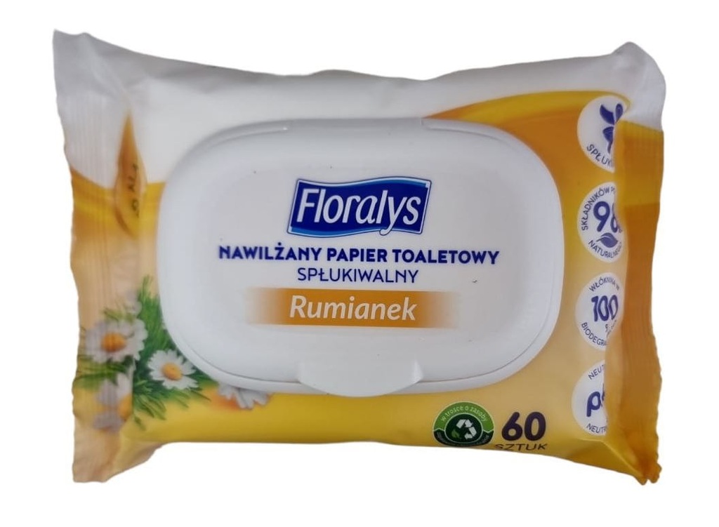 Floralys Nawilżany papier toaletowy rumianek 60szt - 13649179673 ...