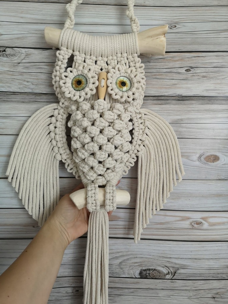Sowa makrama 30/100 cm łapacz beżowa sznurek 5 mm - 12686871079 - oficjalne archiwum Allegro