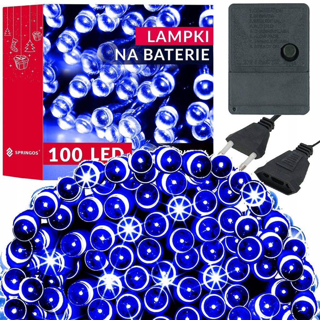LAMPKI CHOINKOWE 100 LED 8,5m ZEWNĘTRZNE WEWNĘTRZNE NIEBIESKIE ...