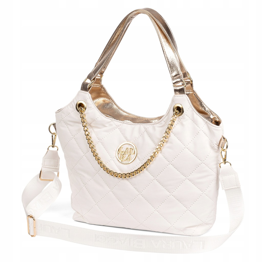 PIKOWANA DUŻA TOREBKA DAMSKA SHOPPER LAURA BIAGGI BIAŁA NA RAMIĘ A4 - 15364775692 - oficjalne ...