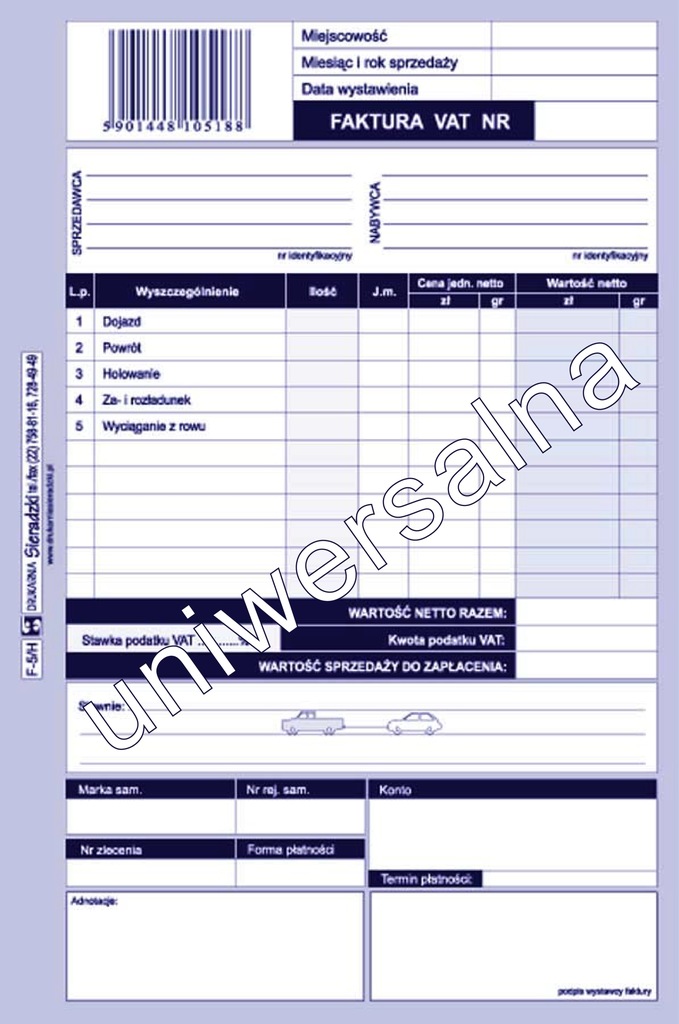 FAKTURA VAT ZA HOLOWANIE POJAZDU (UNIWERSALNA) - 12547085878 ...