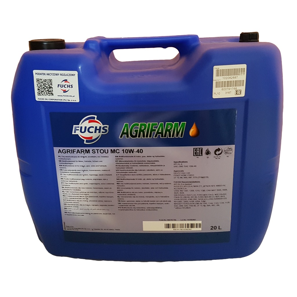 Olej Agrifarm STOU 10W40 MC 20L FUCHS hydrauliczny - 9680414211 ...