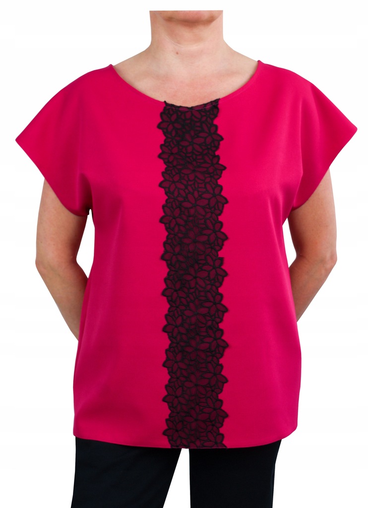 Bluzka tunika wizytowa elegancka fuksja koronka 48 - 10194203077 - oficjalne archiwum Allegro