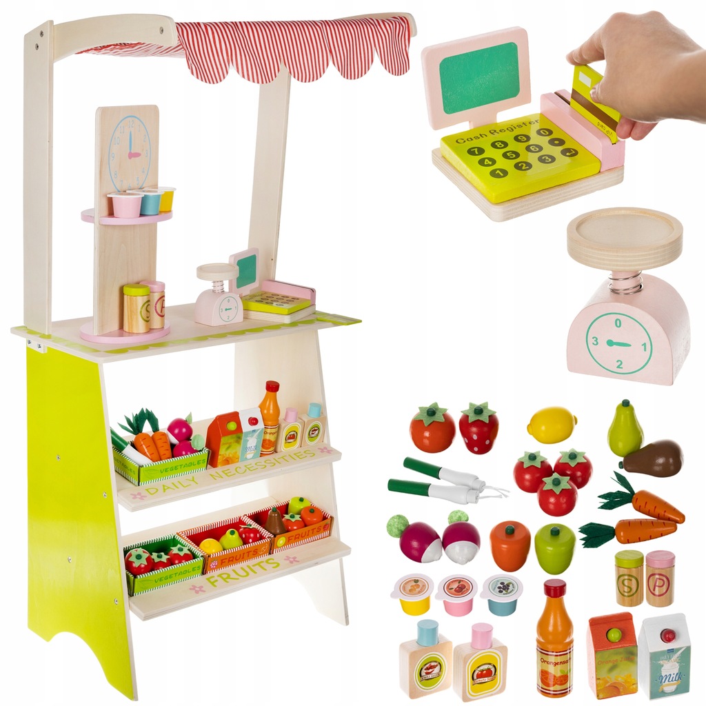 Sklep Supermarket Drewniany Stragan Dzieci + Kasa - 17530118376 ...