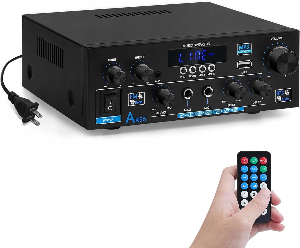 Wzmacniacz audio stereo Bluetooth 1000W AK-55 - 15120567077 - oficjalne archiwum Allegro