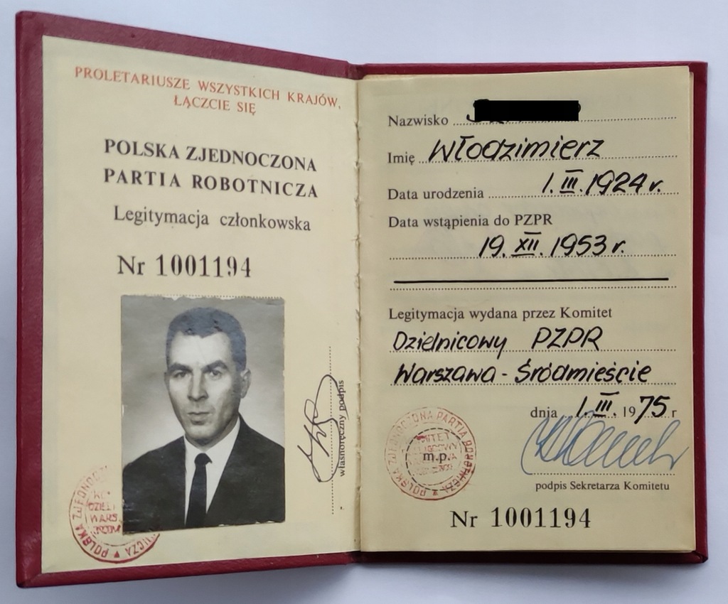 Legitymacja członkowska PZPR Warszawa Weteran ZIW - 14731117108 ...