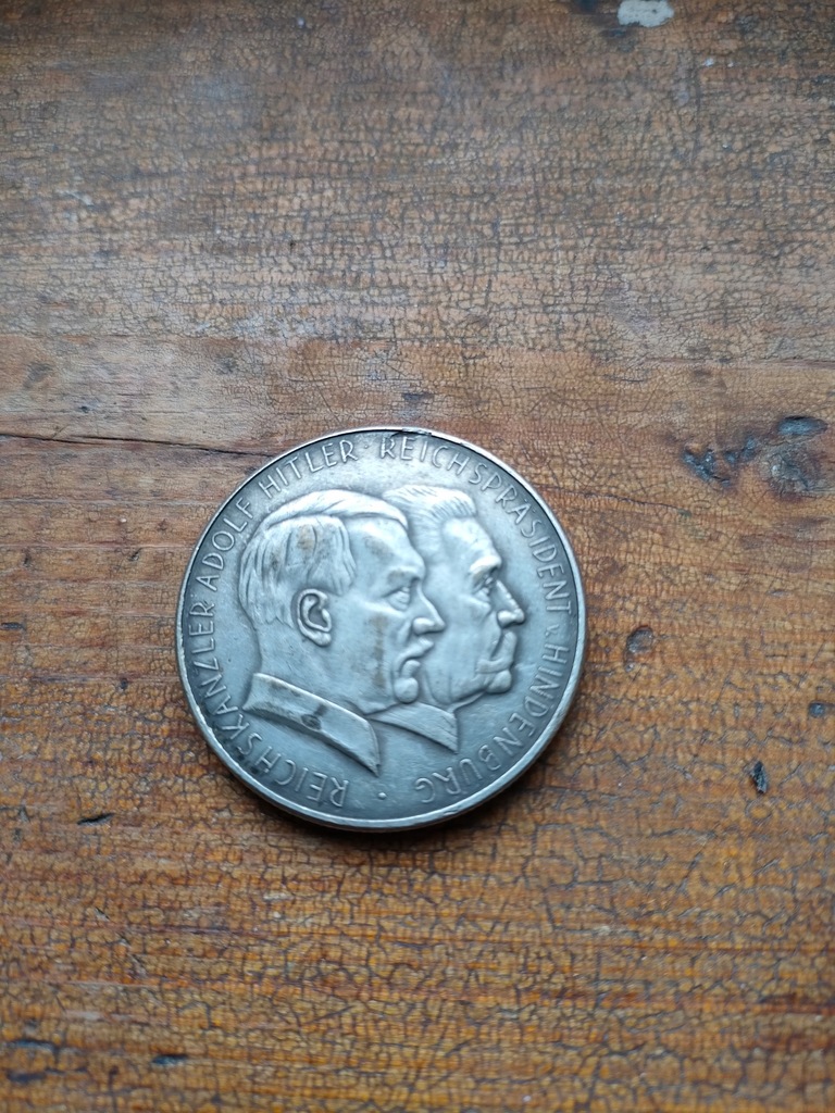 Adolf Hitler & Paul von Hindenburg III Rzesza Swastyka medal pamiątkowy ...