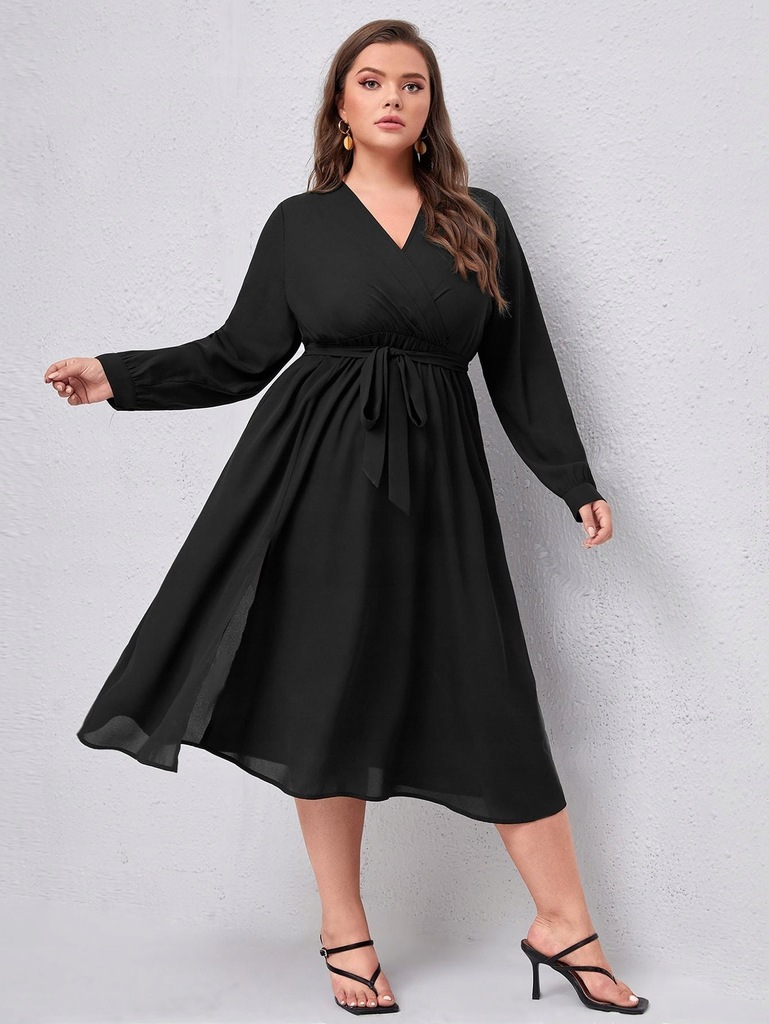 CZARNA ROZKLOSZOWANA KLASYCZNA DŁADKA WIĄZANA MIDI SUKIENKA SHEIN 4XL - 14833476213 - oficjalne ...