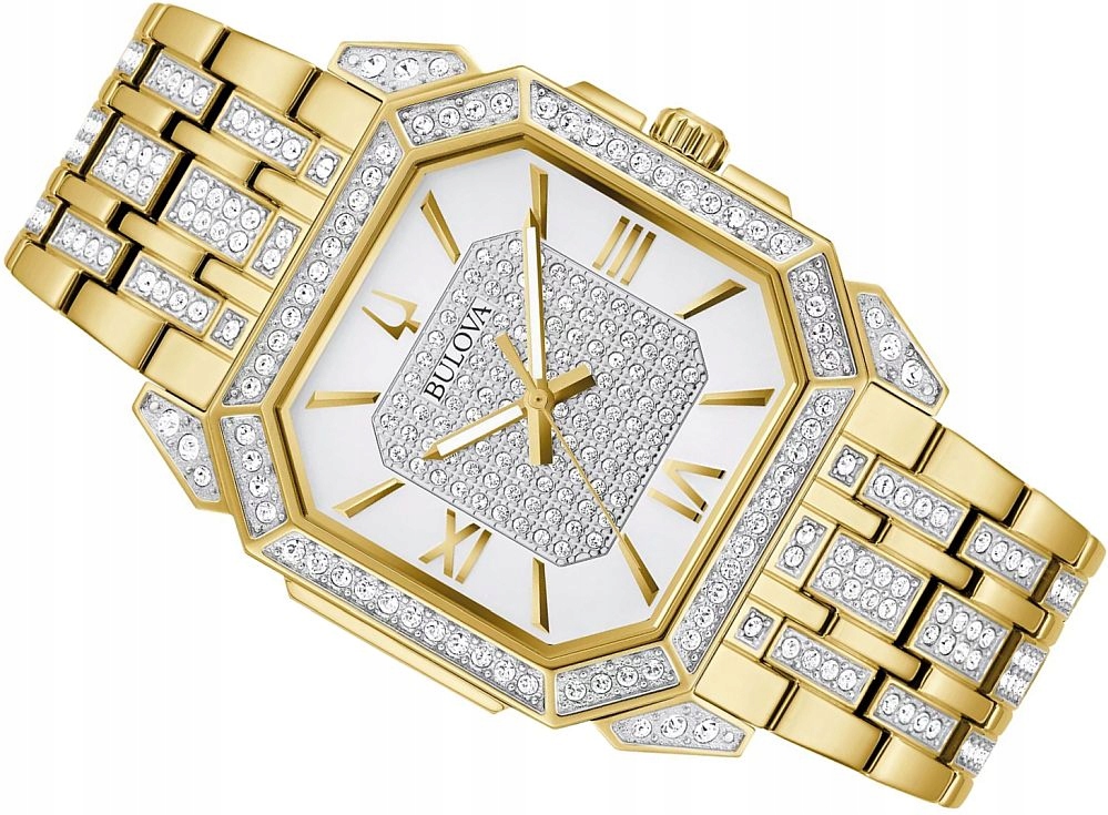ZŁOTY ZEGAREK MĘSKI BULOVA 98A295 PREMIUM GOLD 300 KRYSZTAŁÓW + BOX ...