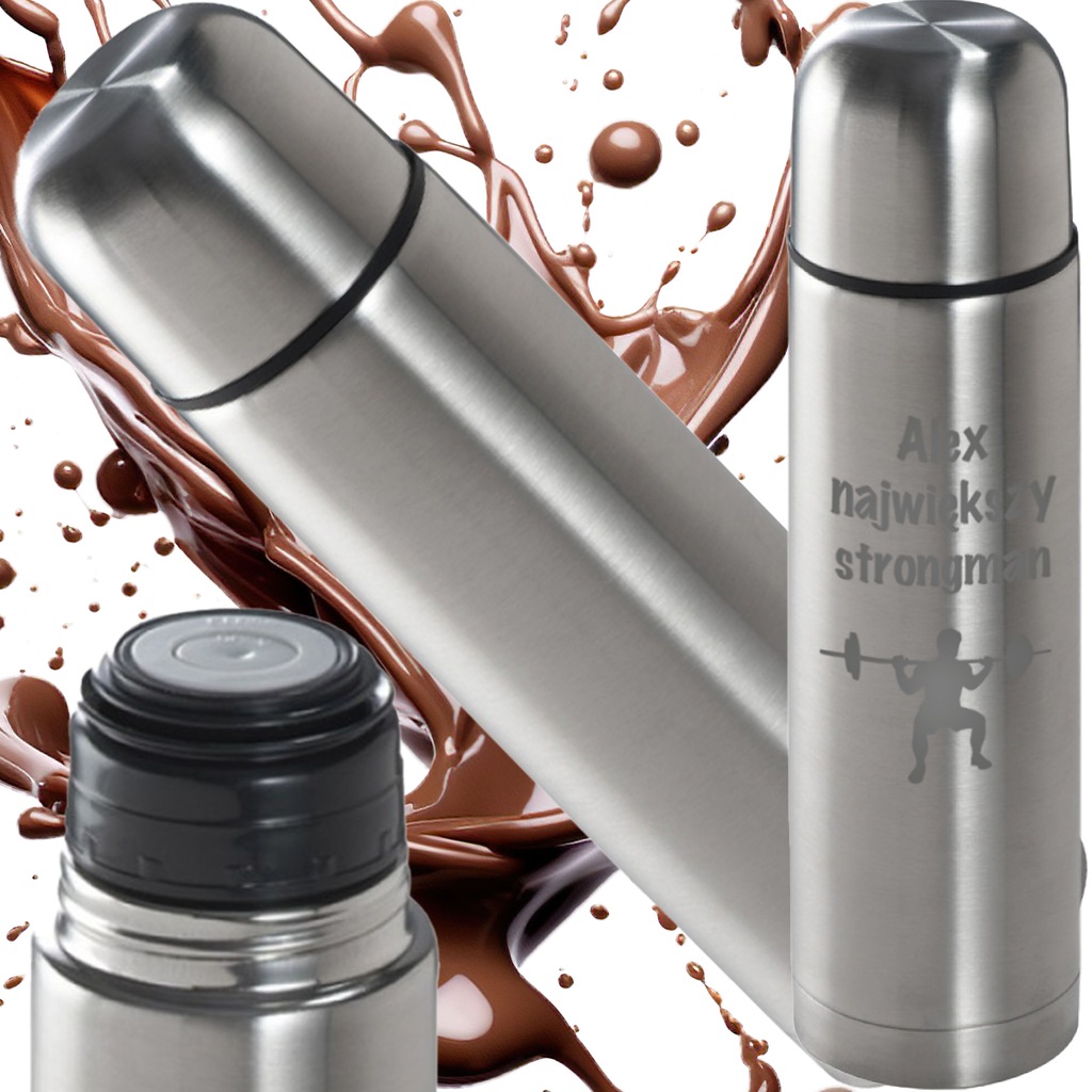 TERMOS STALOWY Z GRAWEREM TERMICZNY 500ML SREBRNY NA KAWĘ HERBATĘ SZCZELNY - 13286451365 ...