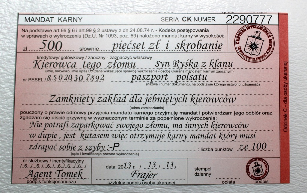 Mandat - Karna naklejka za złe parkowanie 50szt. - 6605093046 ...