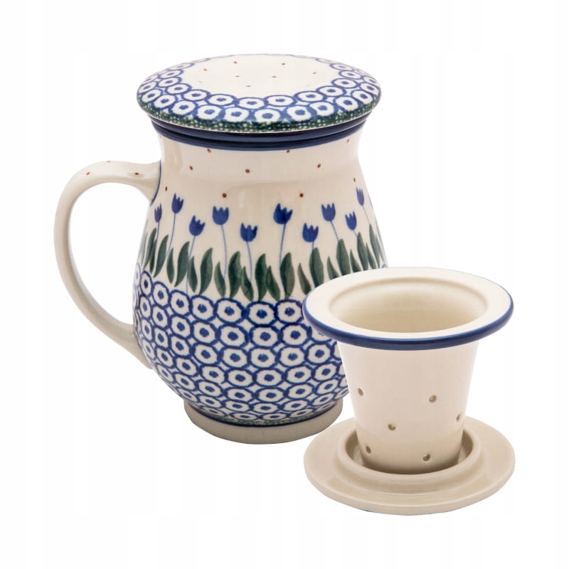 KUBEK 460 ml sitko przykrywka Ceramika Bolesławiec - 12768973728 - oficjalne archiwum Allegro