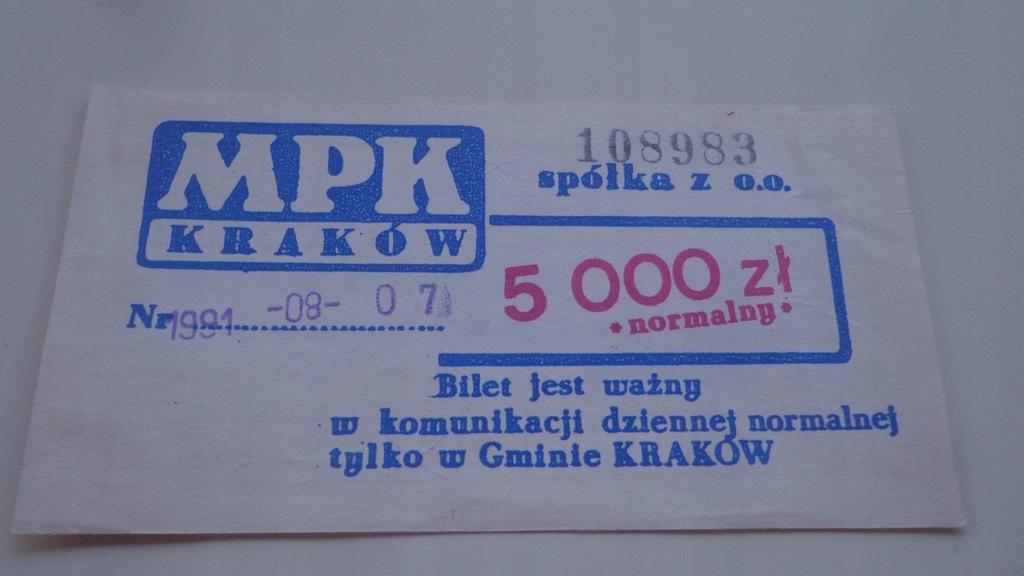 Bilet komunikacja miejska lata 90 Kraków - 13743792522 - oficjalne archiwum Allegro