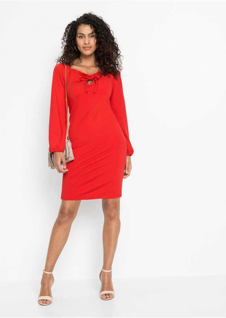 BODYFLIRT CZERWONA SUKIENKA Z WIĄZANIEM 42 XL - 12736838784 - oficjalne ...