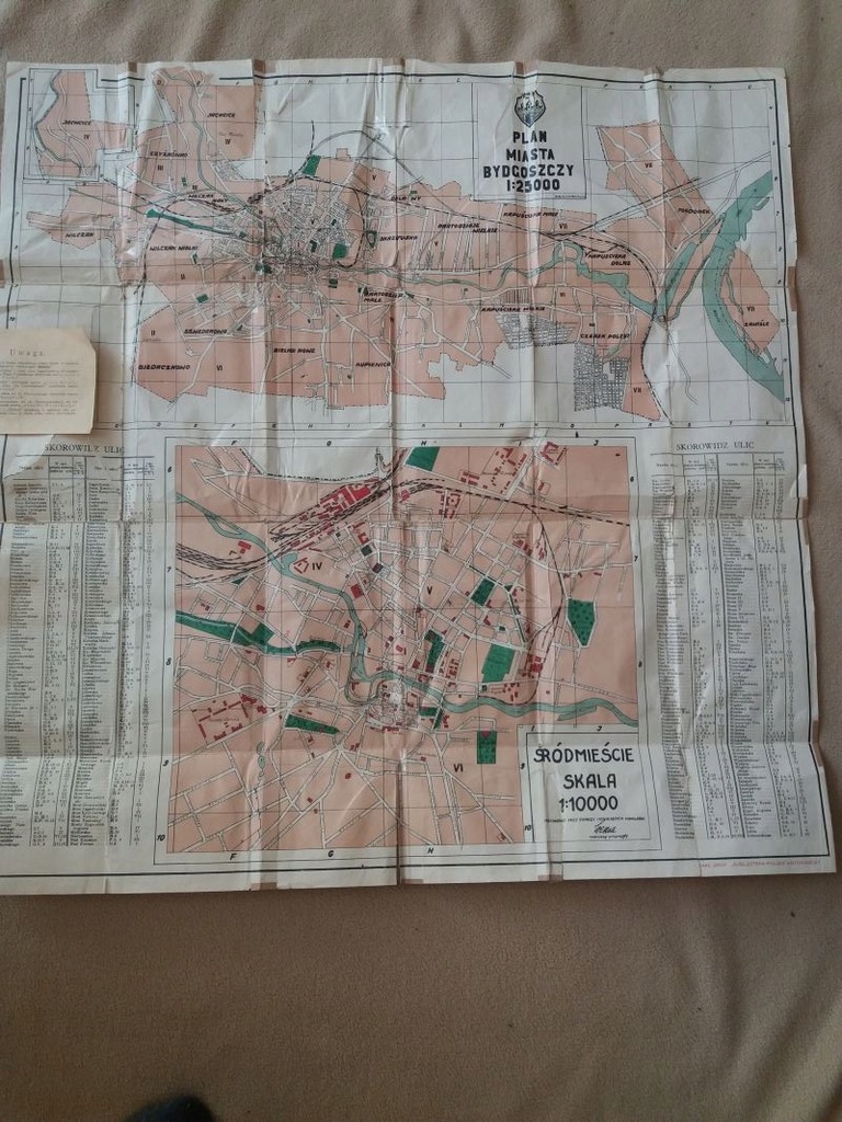 Plan miasta i śródmieścia Bydgoszczy ze skor. ulic - 14943191288 ...