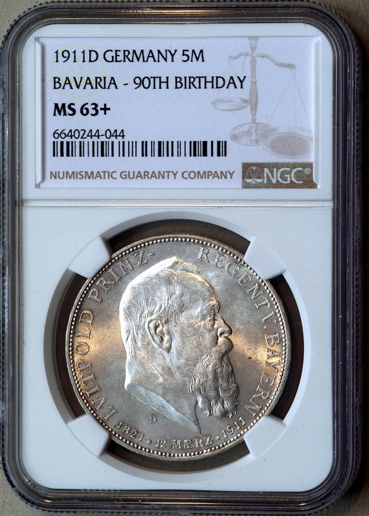 Bawaria - 5 marek 1911 * Luitpold * NGC MS 63+ - 14591811116 - oficjalne archiwum Allegro
